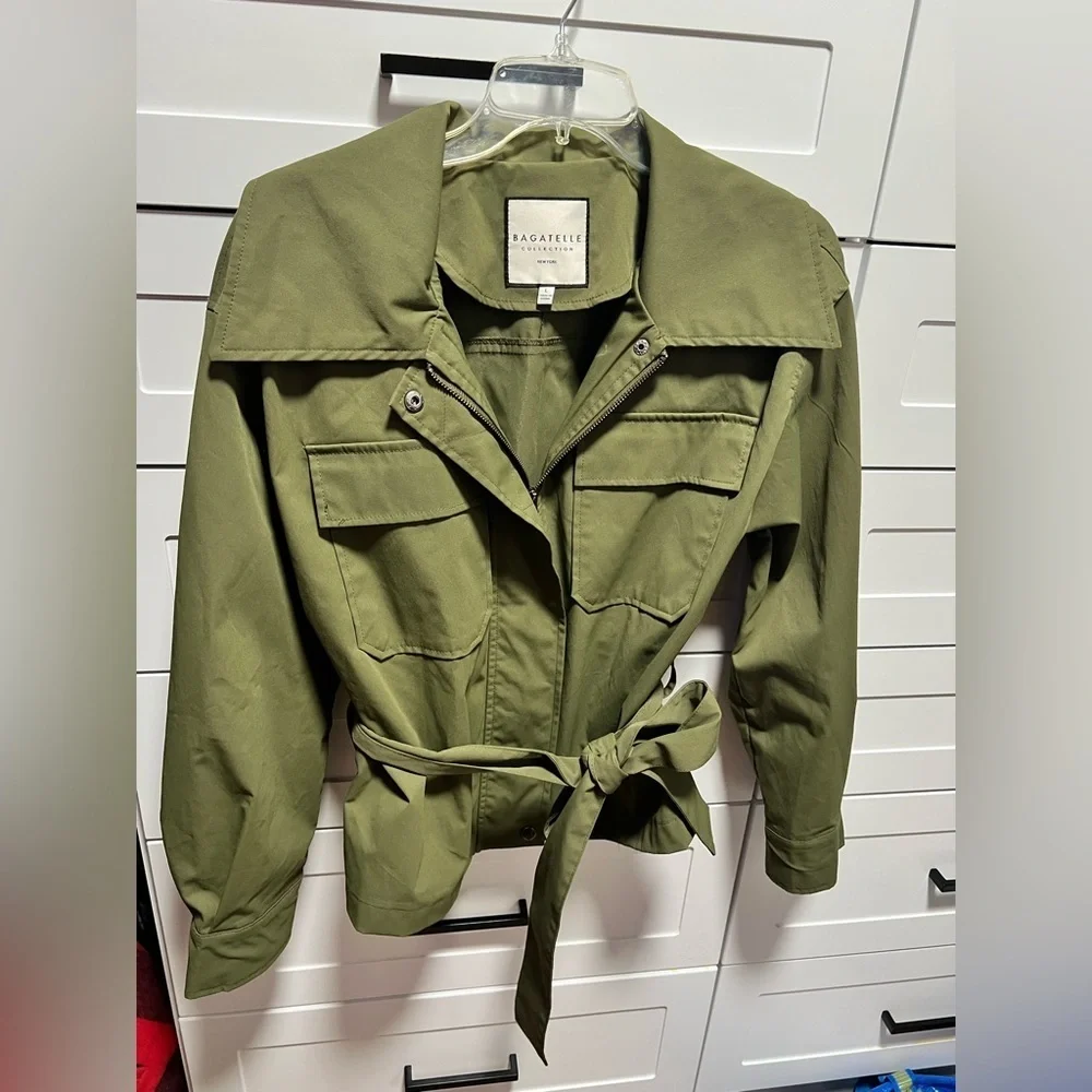 bagatelle | Jackets & Coats | Bagatelle Cargo Green Jacket Tie Front ...